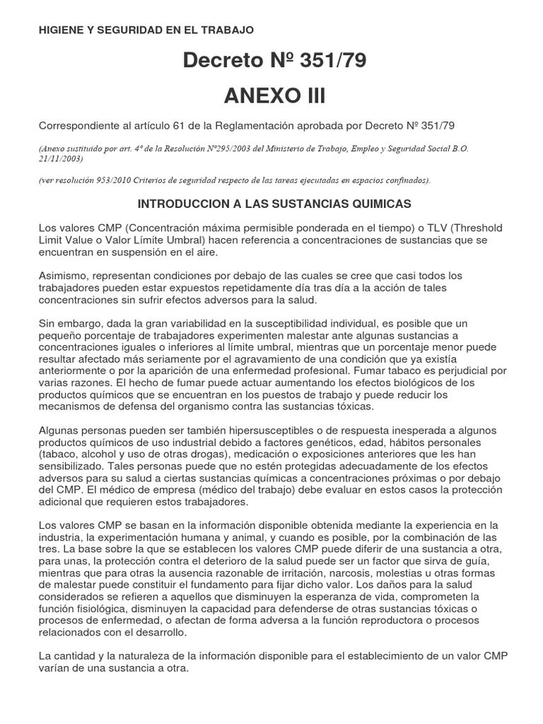 Dec. 351-79 - Anexo III | PDF | Absorción (Química) | Toxicidad