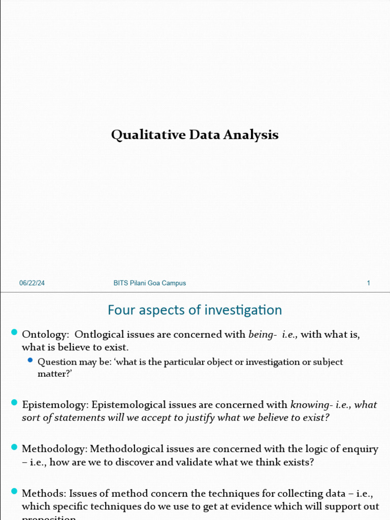 Lect 16 - Qualitative Data Analysis | PDF | Methodology | Ethnography