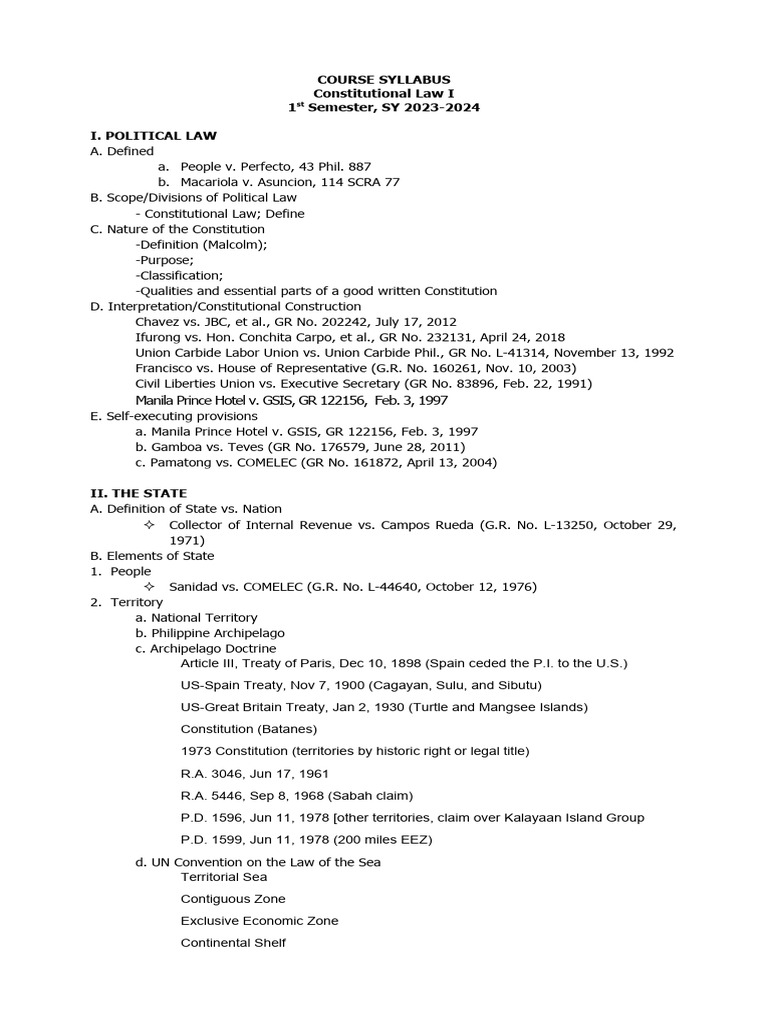 2023 CONSTI 1 Course Syllabus | PDF | Commission On Elections (Philippines) | Territorial Waters