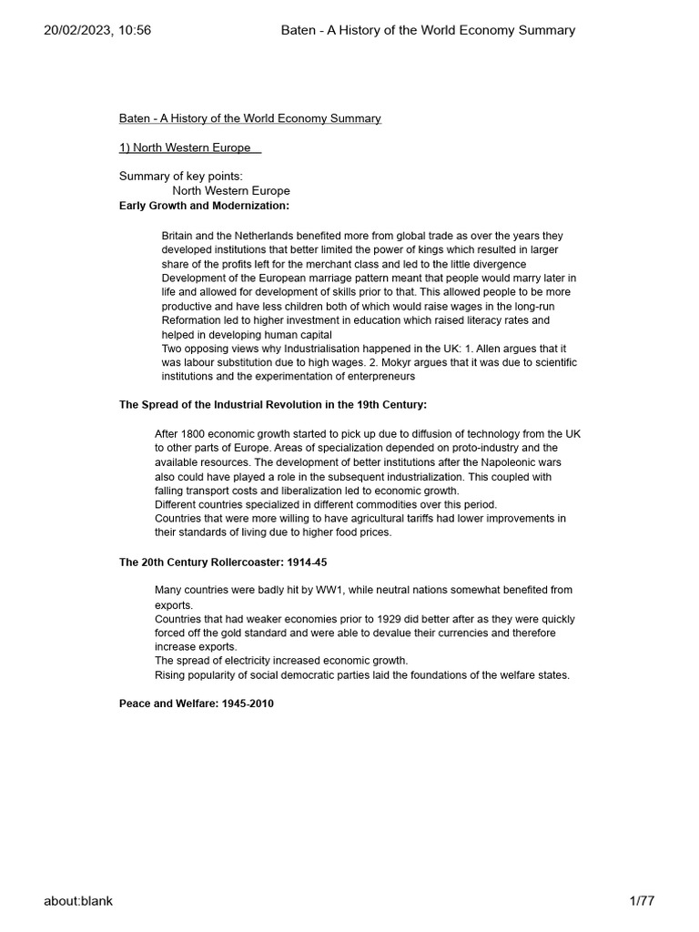 Baten - A - History - of - The - World - Economy - Summary 2023-09-19 ...