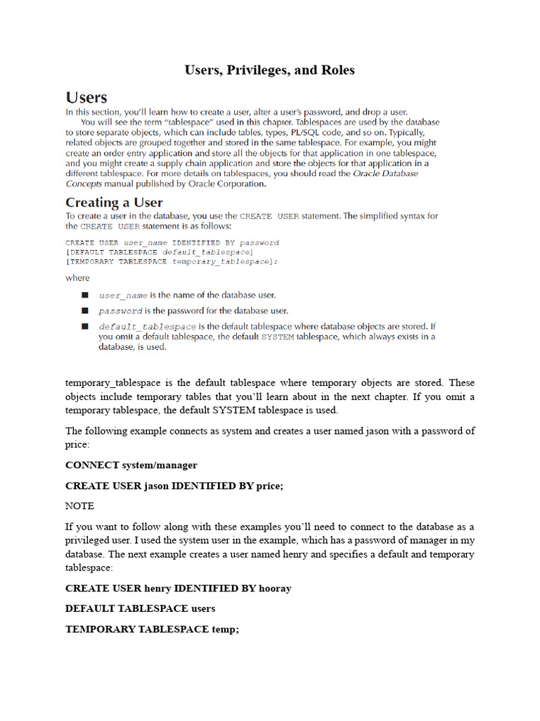 Users Privileges and Roles | Download Free PDF | Databases | Software
