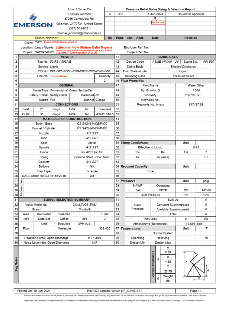 50-PSV-503A-B PWS Sizing | PDF | Valve | Pressure