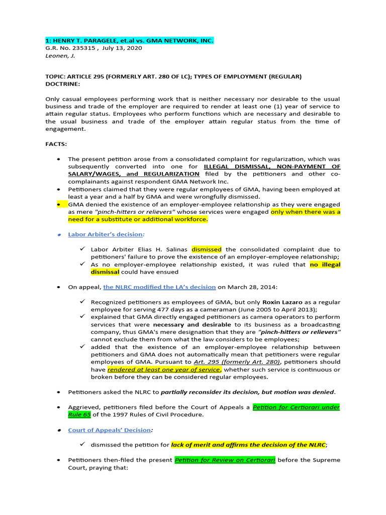 5th Final Cases | PDF | Employment | Labour Law