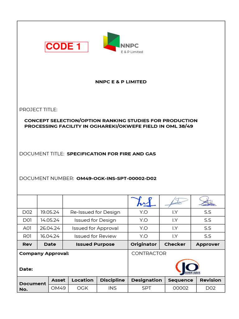SPECIFICATION FOR FIRE AND GAS SYSTEM - OM49-OGK-INS-SPT-00002 - D02 ...