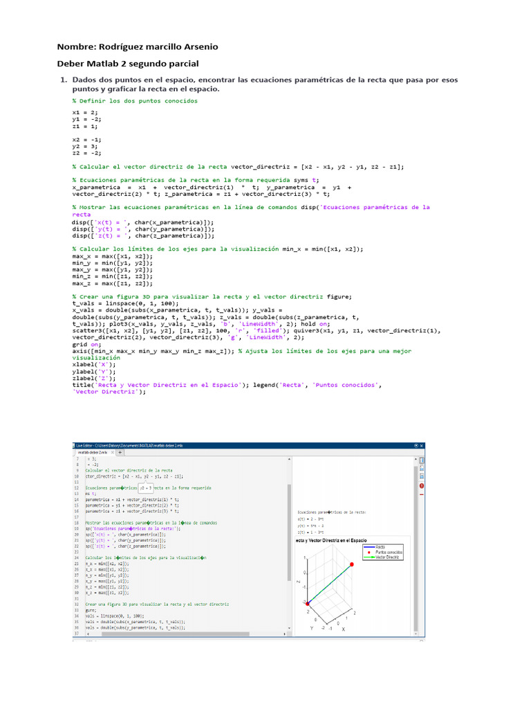 Deber de Matlab 2 | PDF | Línea (geometría) | Geometria clasica