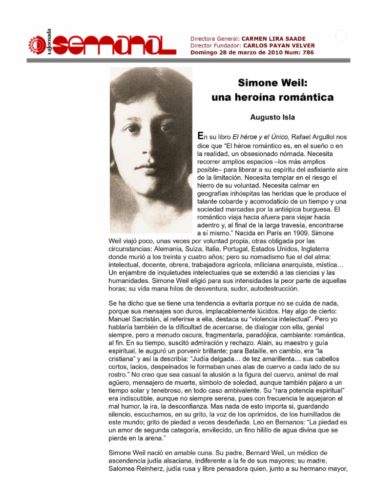 Simone Weil - Una Heroína Romántica | PDF | Verdad | Fe