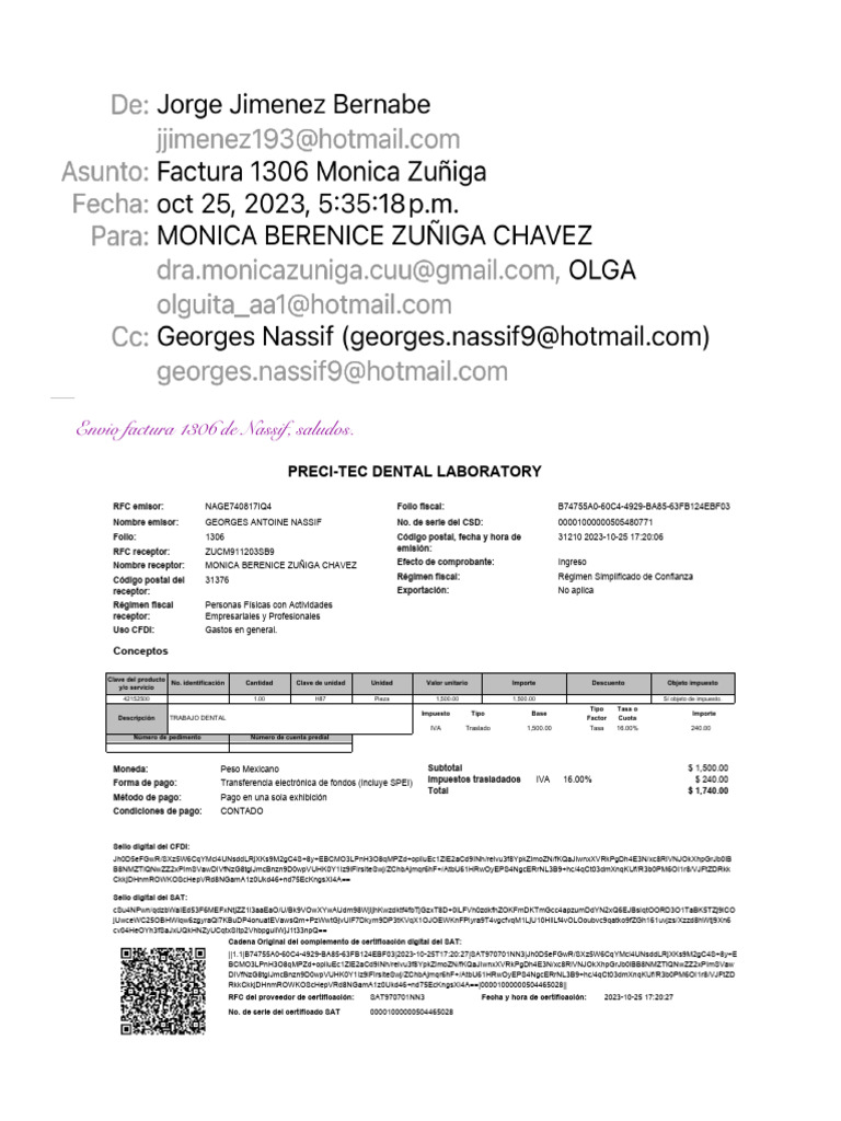 Factura 1306 Monica Zuñiga | PDF | Factura | Economias