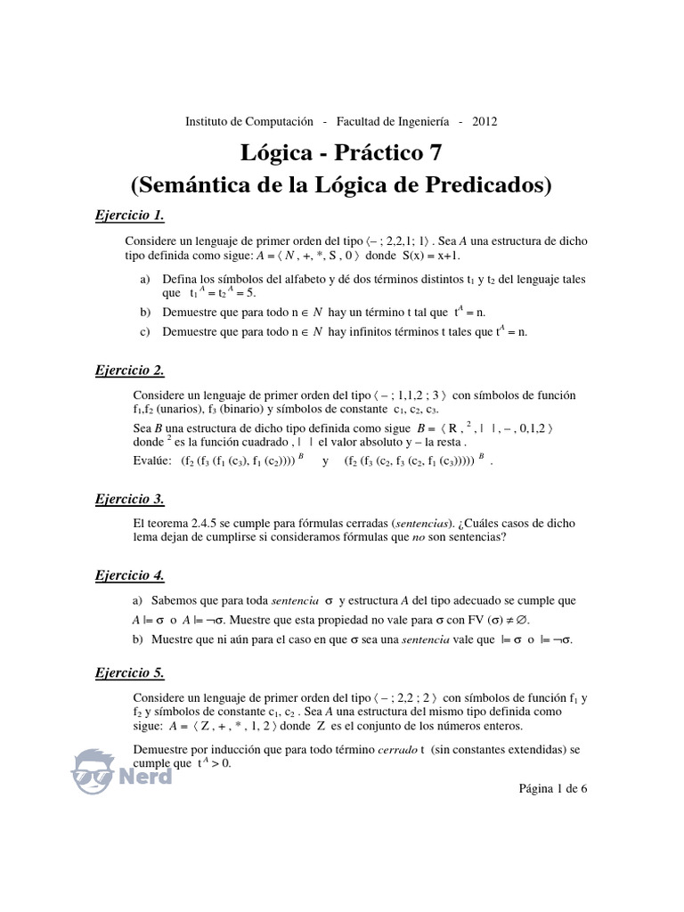 Práctico 7 - Semántica de La Lógica de Predicados (Con Resolución ...