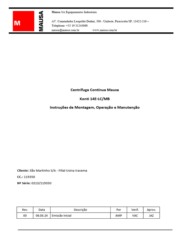 Instruções Centrífuga Konti 14E-LC/MB | PDF | Motores | Ácido sulfúrico