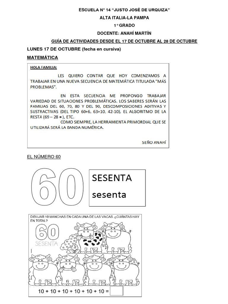 Actividades de 1° Grado: 17-28 Octubre | PDF