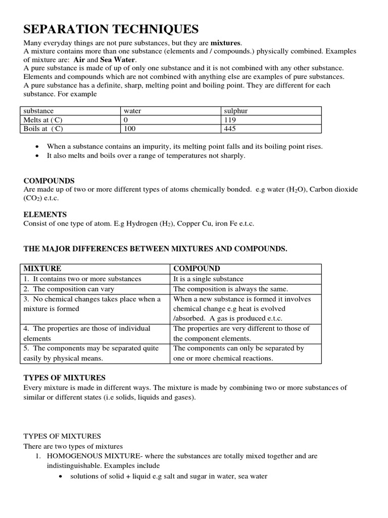 Separation Techniques 1 | PDF | Mixture | Filtration