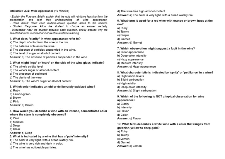 Interactive Quiz Wine Appearance | PDF | Wine | Color