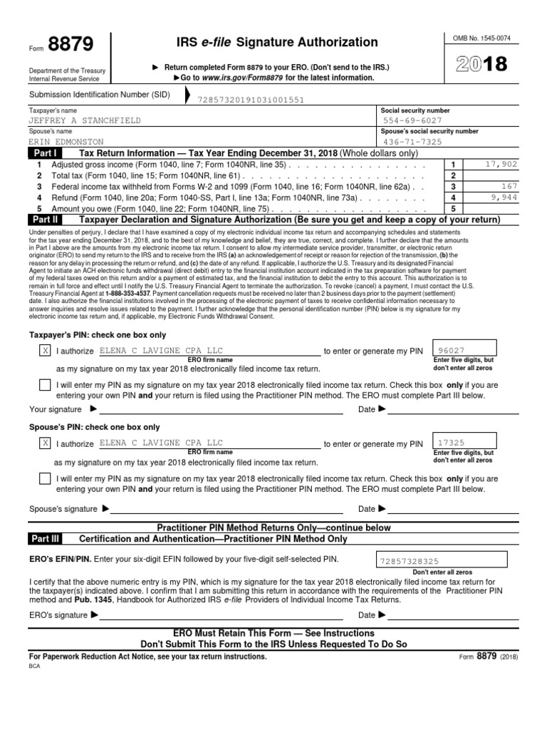 IRS E-File Signature Authorization: Tax Return Information - Tax Year ...