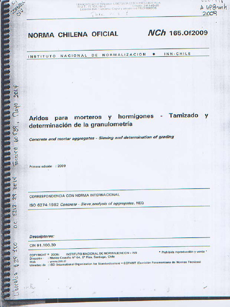 NCH 165 - 2009 Tamizado y Determinación de La Granulometría | PDF