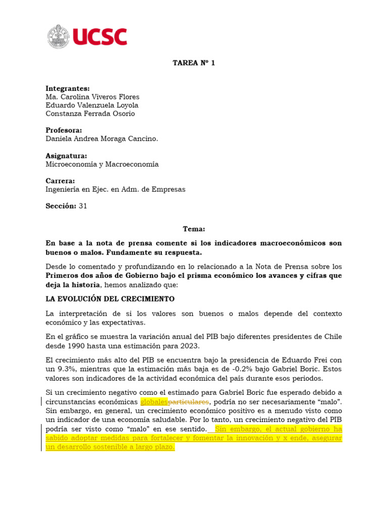 Tarea #1 de Micro y Macroeconomia | PDF | Inflación | Producto Interno Bruto