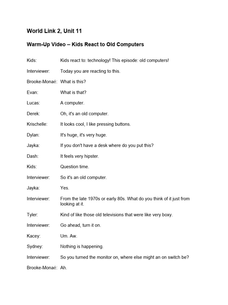 Wl3e Level02 U11 Wu Video Script | PDF | Games & Activities