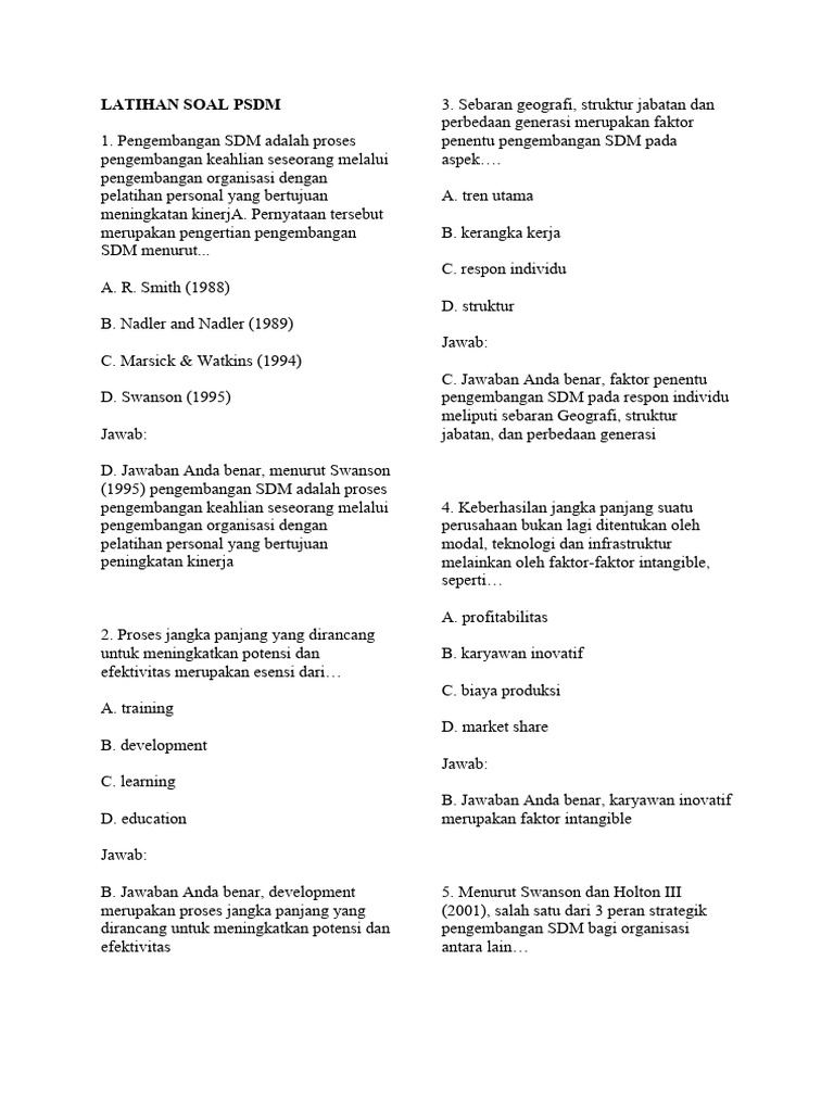 Latihan Soal Uas PSDM | PDF | Karier & Perkembangan