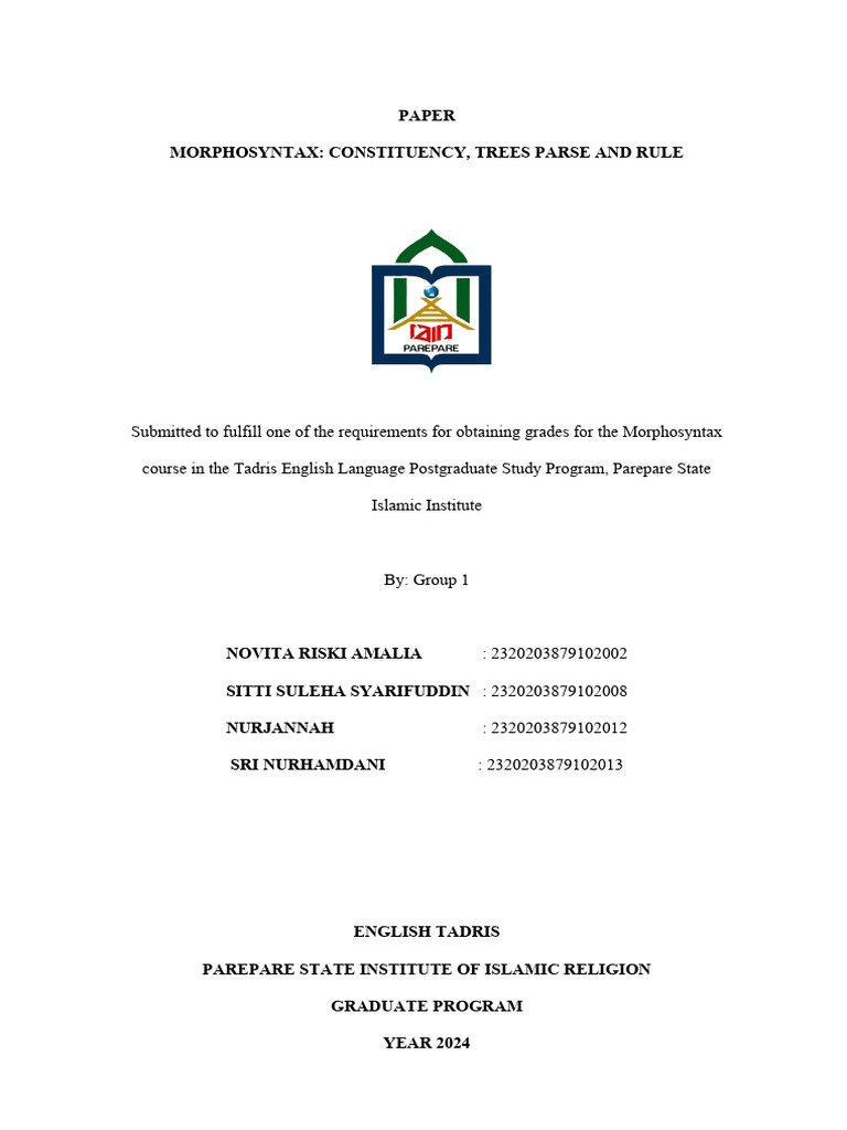 Group 1 Paper Morphosyntax Constituency, Trees Parse and Rule | PDF ...