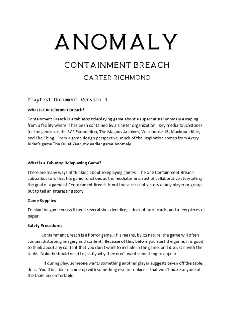 Anomaly Containment Breach v3 | PDF | Narration | Role Playing Games