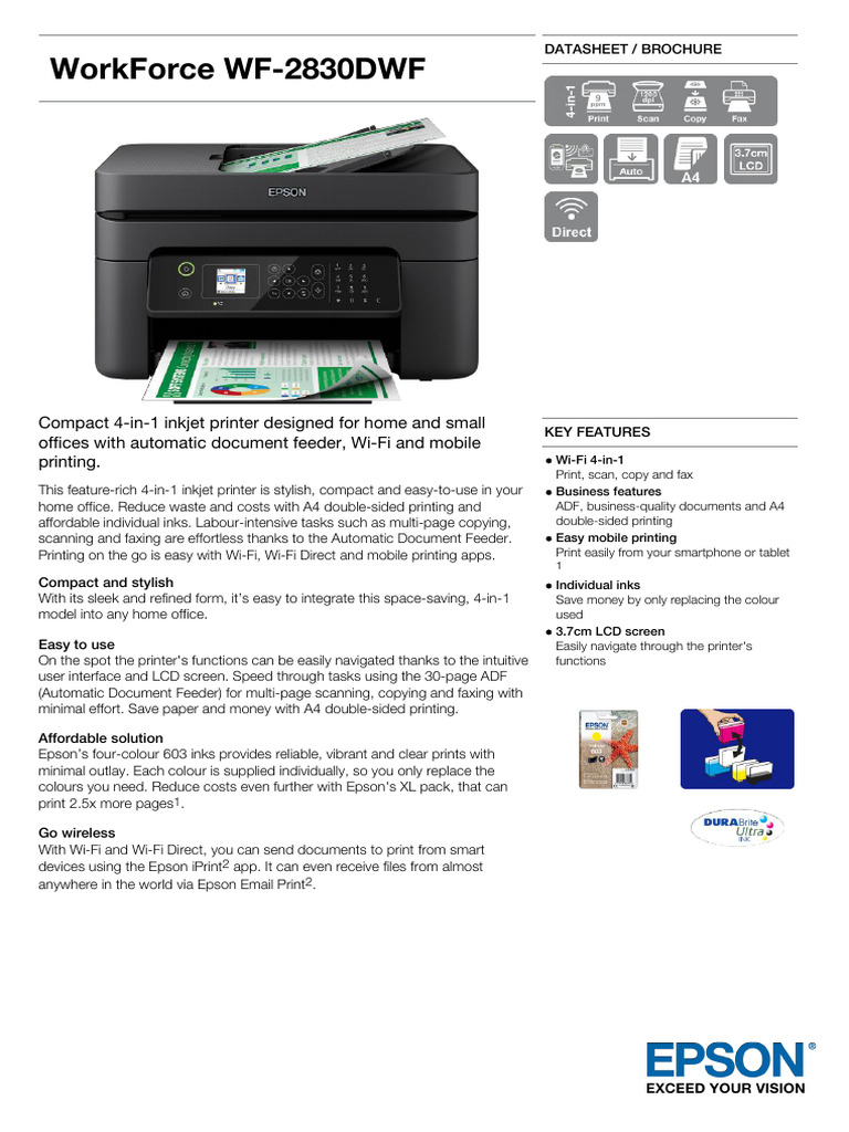 Epson WF-2830 Brochure | PDF | Printer (Computing) | Fax