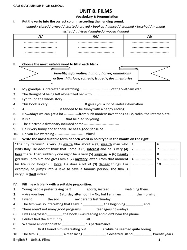 Unit 8 - Films - Voc - Gram - Further | PDF | Language Arts & Discipline | Home & Garden