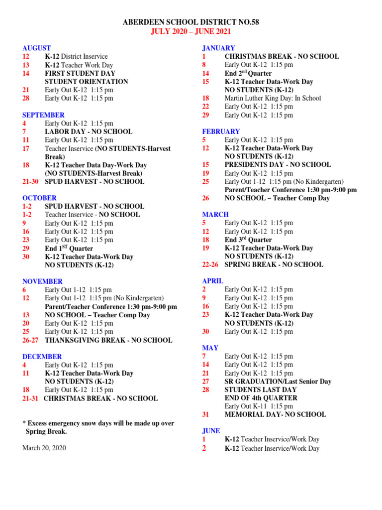 School Calendar 2020 2021 | PDF | Observances | Holidays