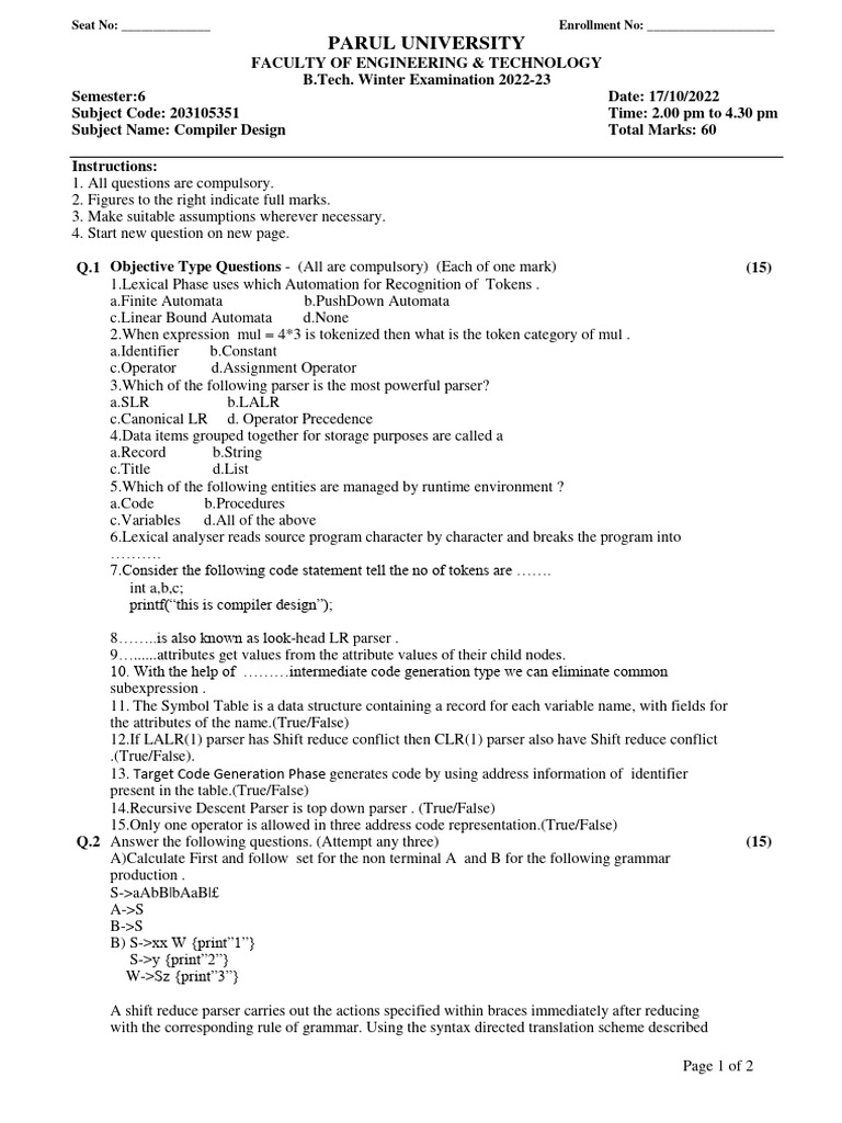 203105351_4431_Question_Paper | Download Free PDF | Parsing | Theoretical Computer Science