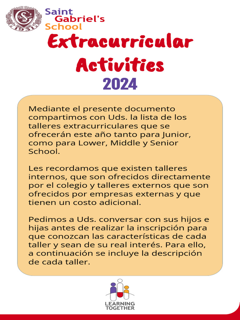 Talleres Extracurriculares 2024 | PDF | Las artes escénicas