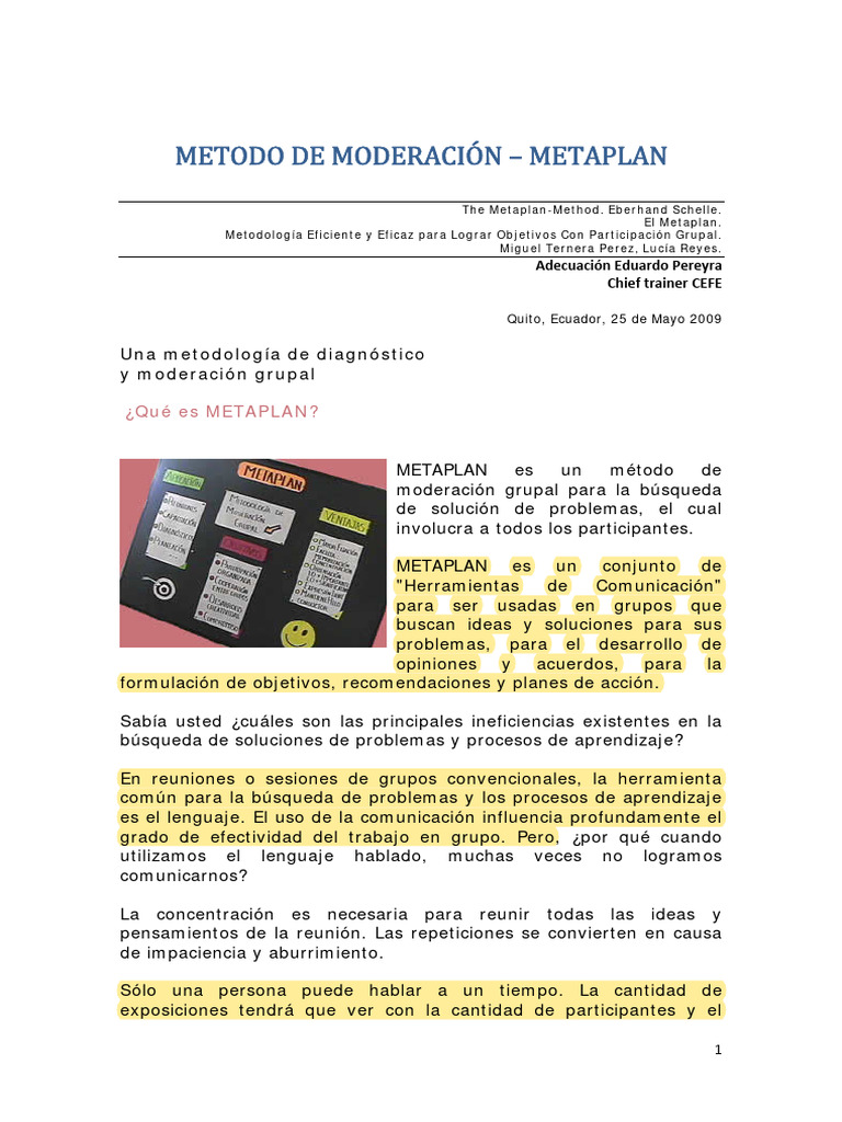 Método Metaplan: Moderación Grupal | PDF | Comunicación | Aprendizaje