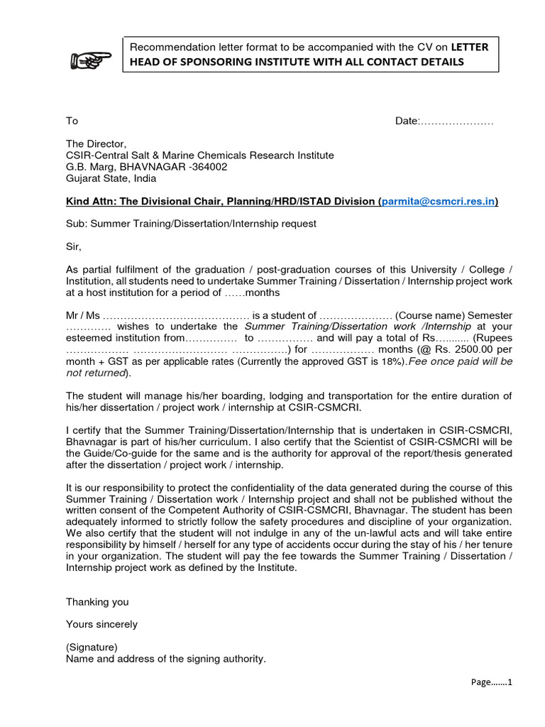 Recommendation letter | PDF | Thesis | Internship