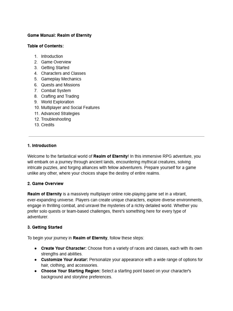 Game Manual - Realm of Eternity | PDF | Gaming | Role Playing Games