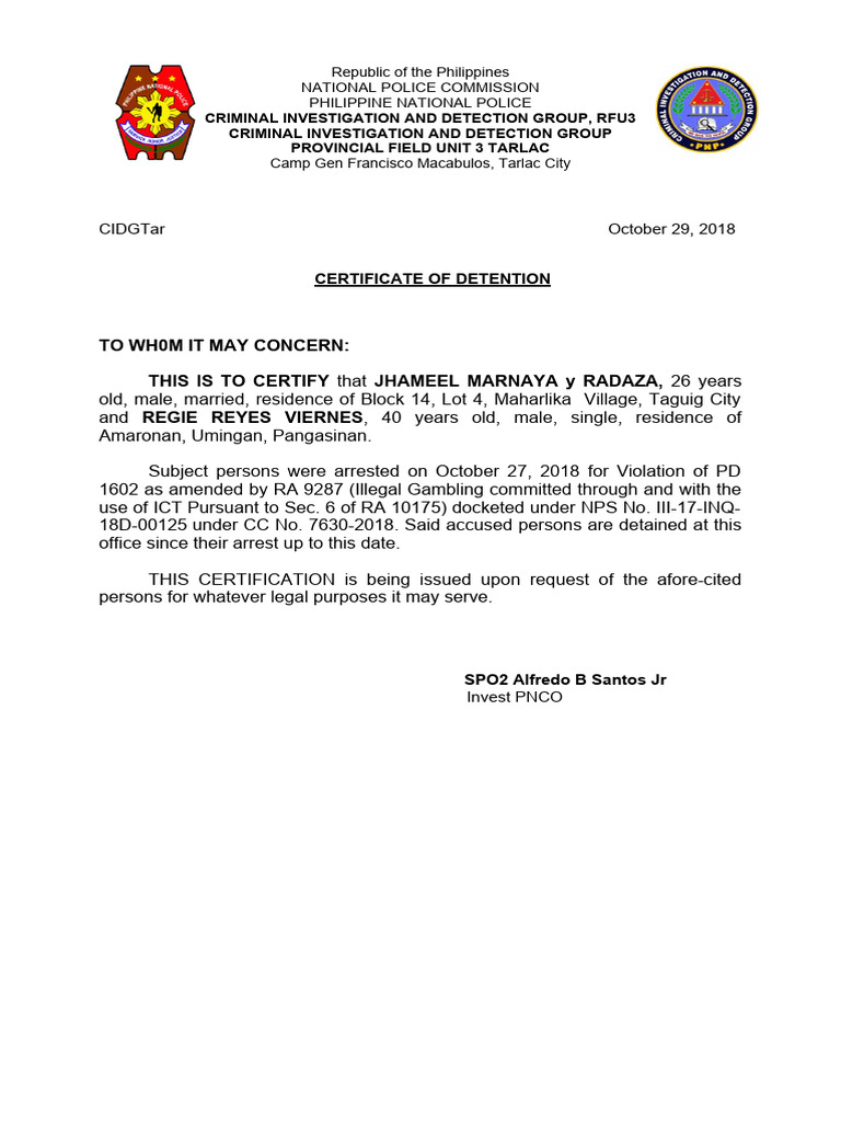 Certificate of Detention-New | PDF