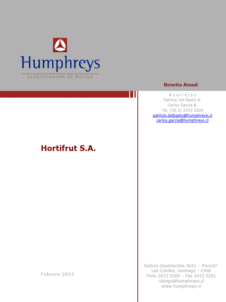 Informe Hortifrut Febrero 2021 Humphreys | PDF | Business | Agricultura
