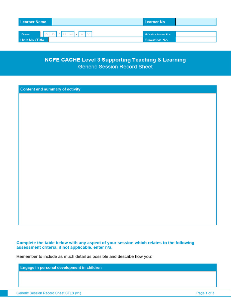 STLS Revised Generic Session Record Sheet Nov 2020 | PDF