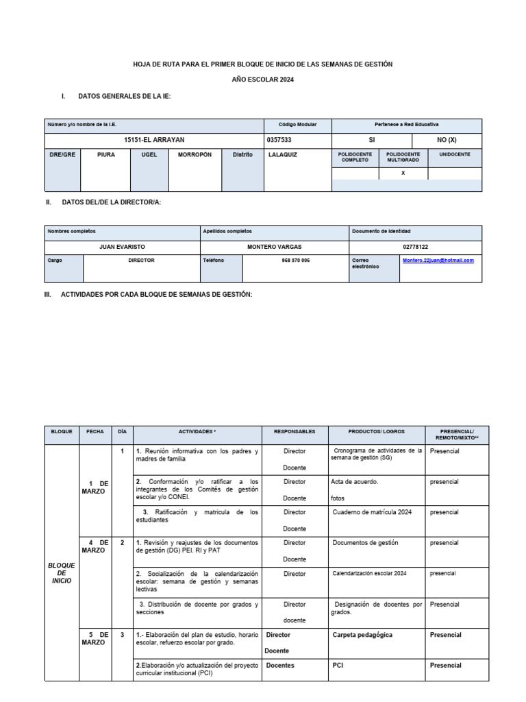 Hoja de Ruta para El Primer Bloque de Inicio de Las Semanas de Gestión 2 | PDF | Aprendizaje ...