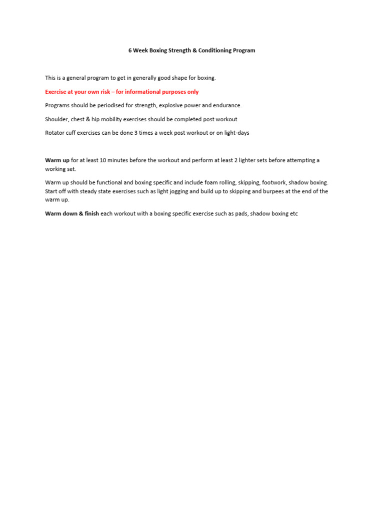 6-Week Boxing Strength Program | PDF | Weight Training | Physical Fitness