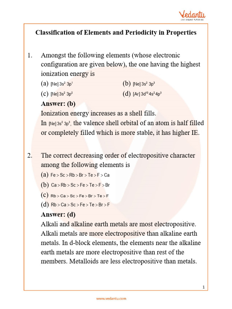 NEET Classification of Elements and Periodicity in Properties Important ...