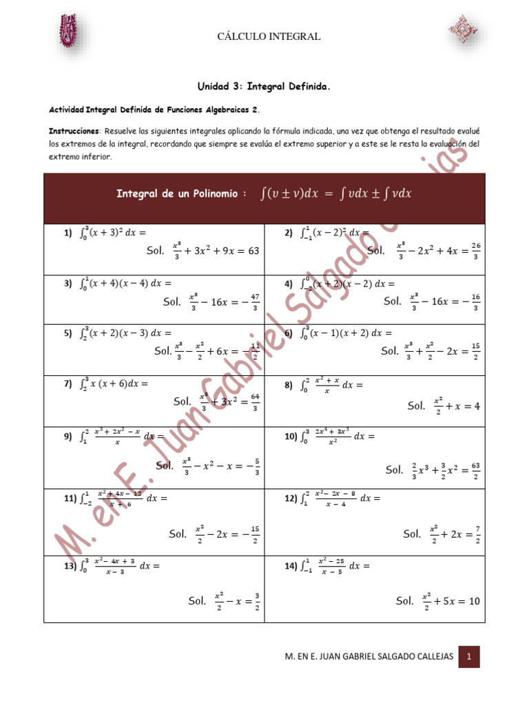 Actividad Integrale Definida de Funciones Algebraicas 2 | PDF | Integral | Algoritmos
