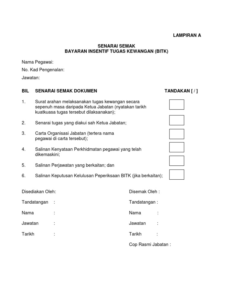 Senarai Semak BITK | PDF