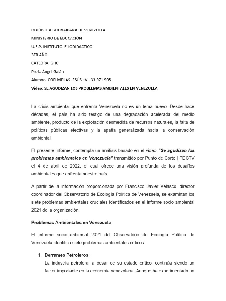 Problemas Ambientales En Venezuela Pdf Deforestación Destrucción
