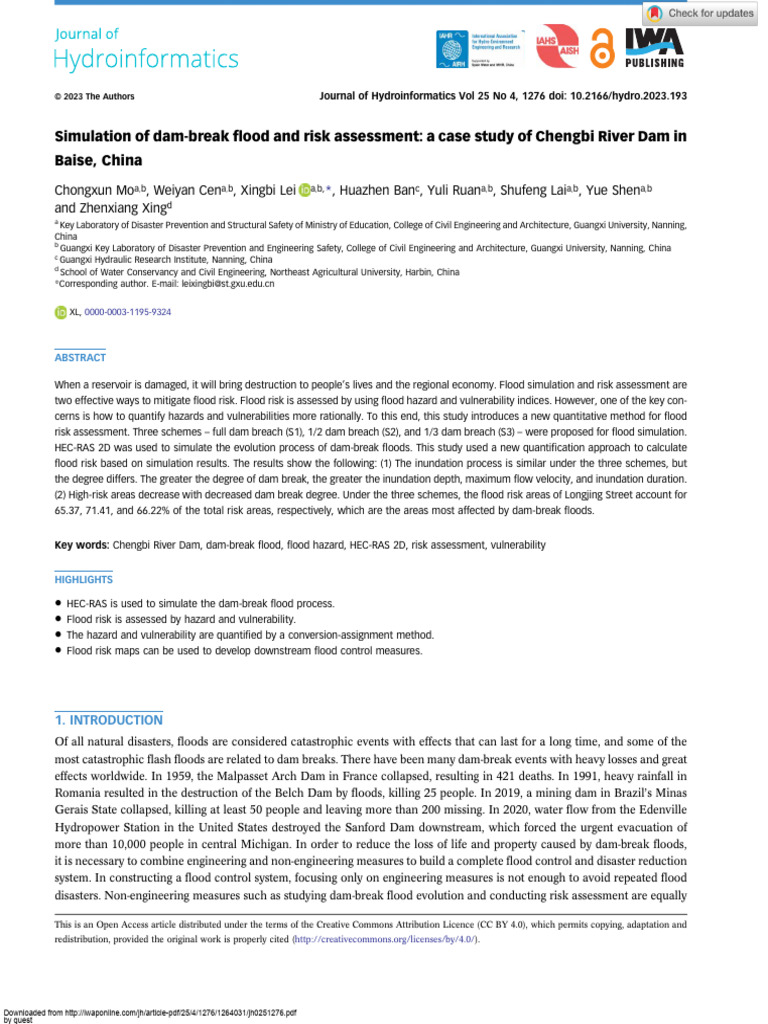 MO Et Al. 2023. Simulation of Dam-Break Flood and Risk Assessment A ...