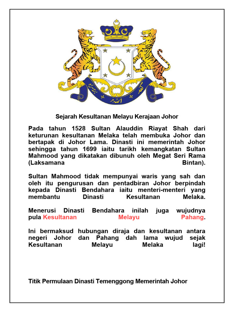 Sejarah Kesultanan Johor dan Dinastinya | PDF