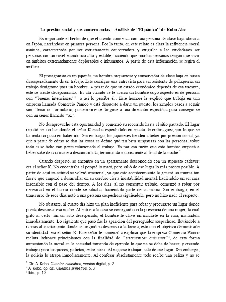 Análisis de ''El Pánico'' de Kobo Abe | PDF | Ficción general