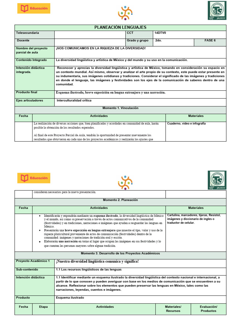 Planeación 2do LENGUAJES | PDF | Lingüística | Pensamiento