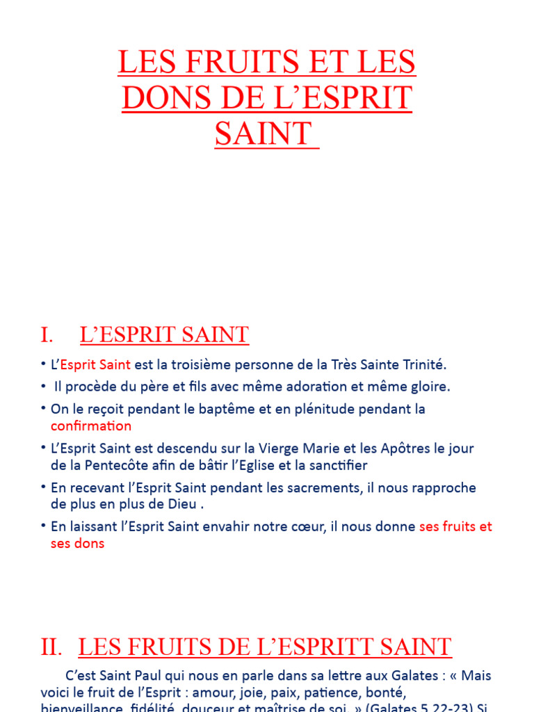 Les Fruits Et Les Dons de L'esprit Saint | PDF | Saint-Esprit | Chasteté