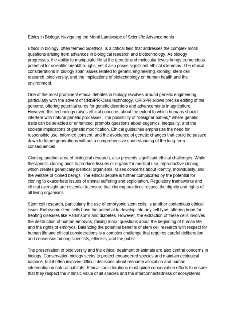 Ethics in Biology - Navigating The Moral Landscape of Scientific ...
