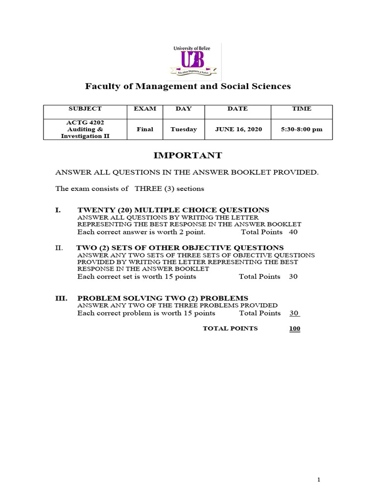 Audit Final June 2020 Student Actg4202 | PDF | Audit | Negligence