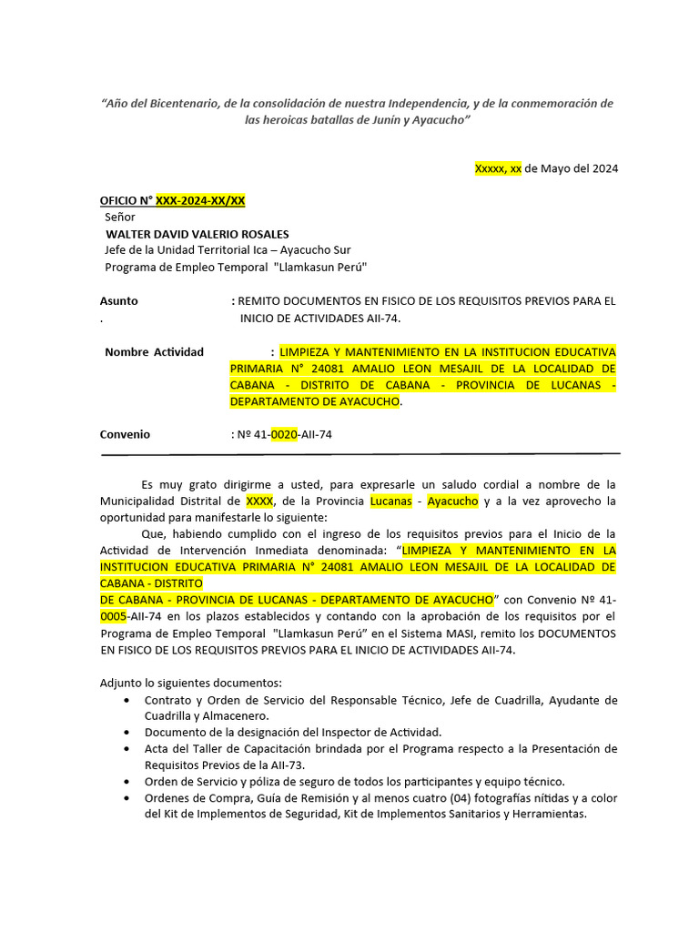 Modelo - Oficio - Entrega de Documentos en Fisico - Requisitos Previos ...