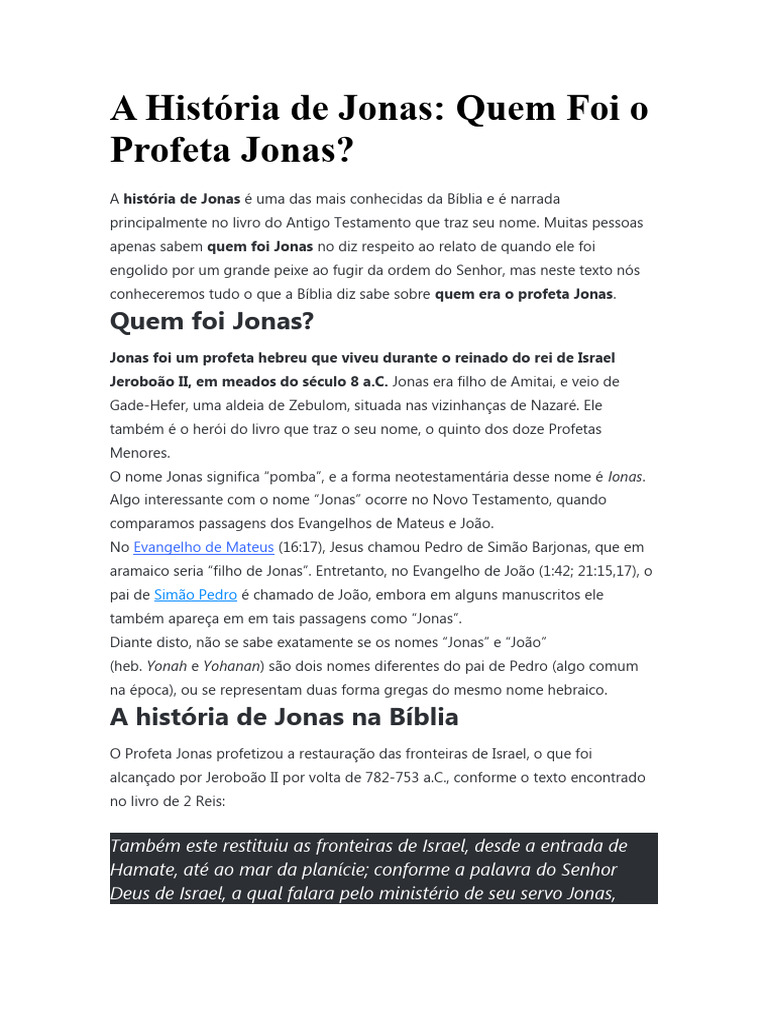 A História de Jonas | PDF | Jonas | São Pedro