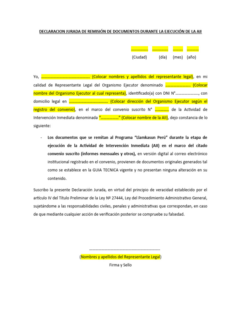 Declaracion Jurada de Documentos Durante La Ejecución Aii | PDF